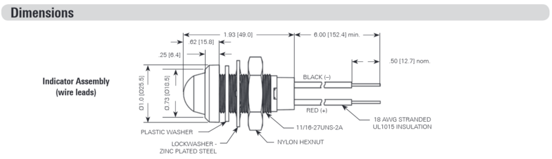 CNX718N40028W LED Panel Mount Indicator Amber 28VDC 2.8cd 11/16” w/wire ...