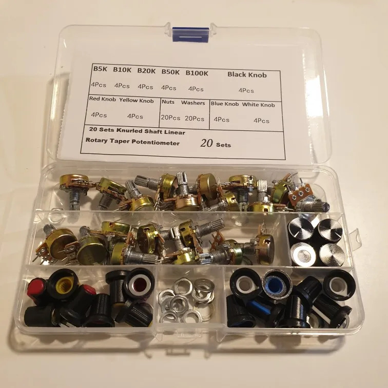 POT-KIT20C Potentiometer Kit 20 Pot's 5 Values with knobs and hardware ...